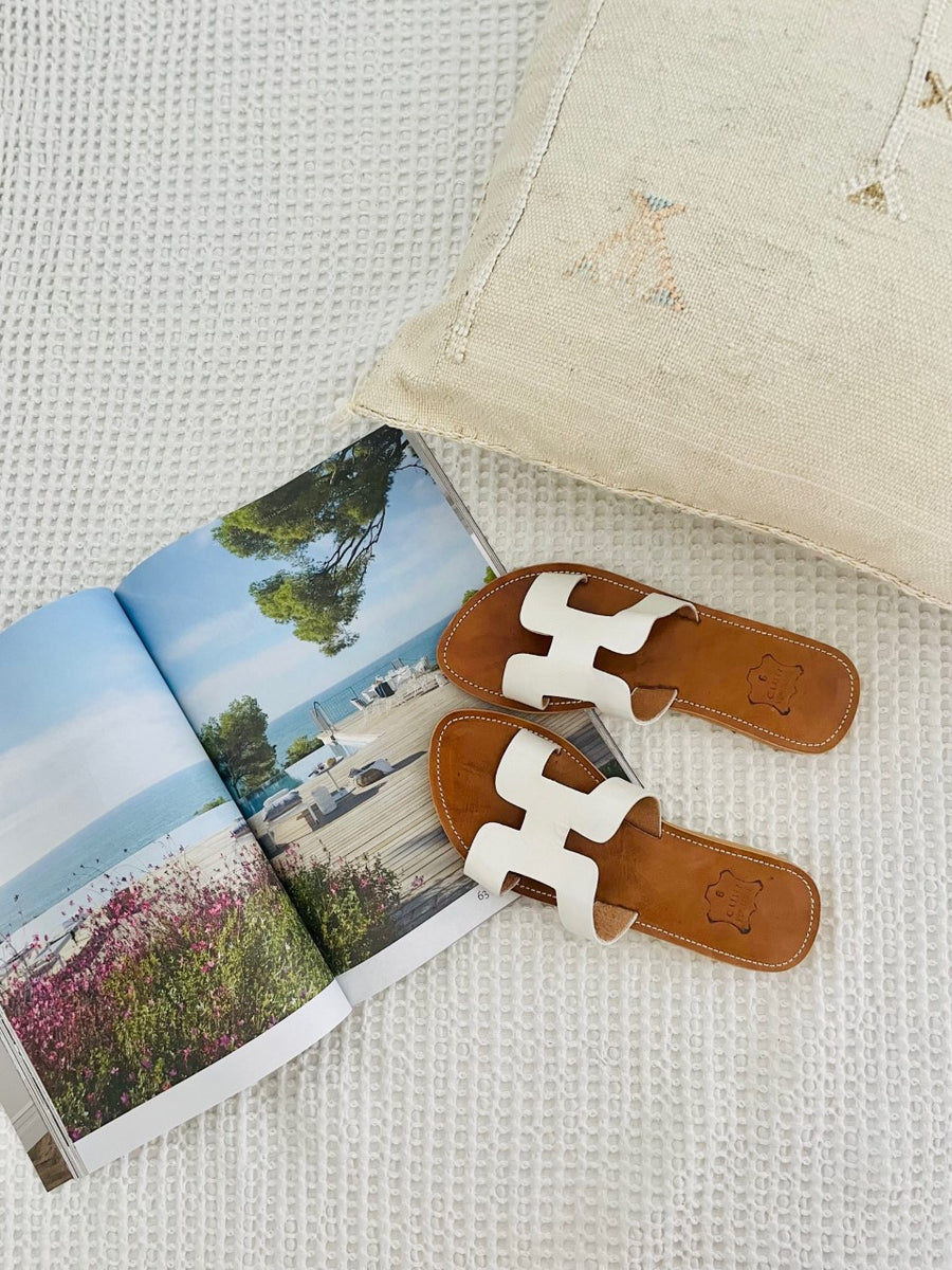 Handmade Leather Slides - White – Moroccan Tribe